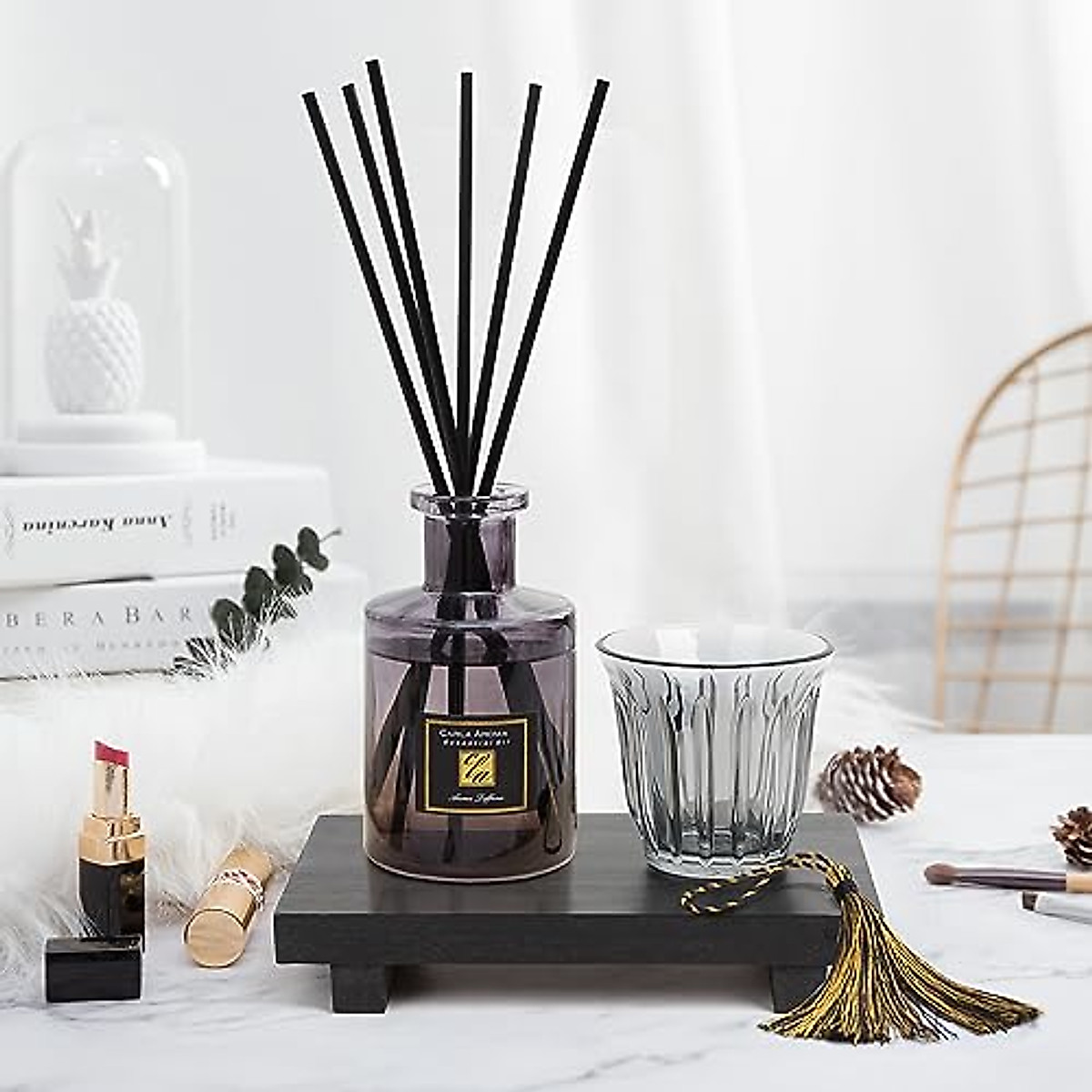 ElfBello Wood Riser for Decor, Handmade Wood Pedestal Stand Soap Tray for Kitchen Counter Sink, Decorative Wooden Risers Bathroom Tray, Farmhouse Bathroom Counter Decor, Wood Tray for Display, Black