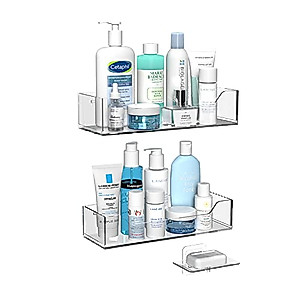 HBlife Acrylic Shower Caddy, Adhesive Shower Shelves Wall Mounted, No Drilling Bathroom Shower Organizer for Shower, Kitchen and Bedroom Wall, 2 Pack