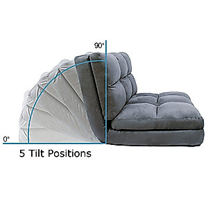 Loungie Micro-Suede 5-Position Adjustable Convertible Flip Chair, Sleeper Dorm Bed Couch Lounger Sofa, Grey