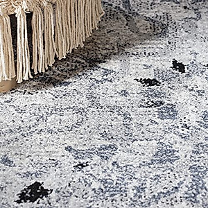 SUPERIOR Indoor Large Area Rugs with Jute Backing, Modern Distressed Floral Decor, Perfect for Entryway, Kitchen, Office, Bedroom, Living/ Dining Room, Dorm, Caine Collection, 5' x 8', Platinum