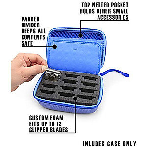 CASEMATIX Hair Clipper Blade Case Compatible with 12 Clipper Guards, Trimmers, Buzzers, Outliners and More Detachable Clippers Metal Guards, Blade Storage Travel Case Only