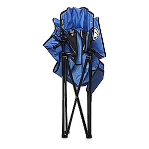 Amazon Basics Portable Camping Chair with 4-Can Cooler, Side Pocket, Cup Holder, and Carry Bag, Collapsible for Camping, Tailgates, Beach, and Sports, Large, Mesh Back, Blue