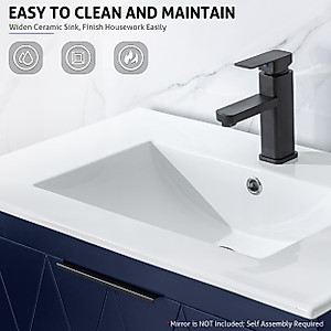 eclife 30" Bathroom Vanities Cabinet with Sink Combo, Wall Mounted Floating Cabinet W/Decor Line, Soft-Close System, 2 Extra Big Drawers