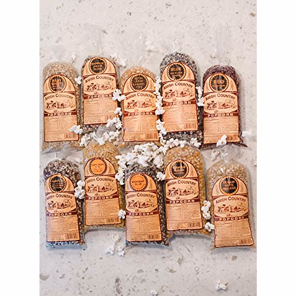 Amish Country Popcorn - 10 (1 Lb Bag) Variety Gift Set Bundle (Red, Blue, Medium White, Midnight Blue, Purple, Ladyfinger, Baby White, Rainbow, Medium Yellow, and Mushroom)