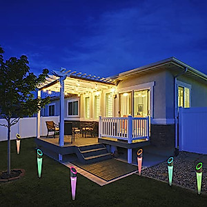 pearlstar Solar Lights Outdoor Garden Pathway Lights LED Landscape Lighting Waterproof for Path Lawn Patio Yard Walkway Driveway,4 LED Bulbs& 2 Lights Effect,White&Color Changing Lights (4pack)