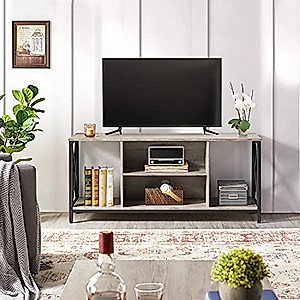 Yaheetech TV Stand for 65 inch TV Console Table with Storage Shelves Cabinet, 55" Wood Entertainment Center for Living Room, Industrial Modern Style TV Cabinet for Flat Screens, Gray