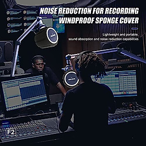 Micfuns F2 Professional Microphone Windscreens Pop Filter, Acoustic Filter for 45mm-60mm Recording Studios Microphones, Sound-Absorbing Foam that Reduces Noise and Reflections