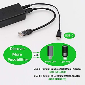 AuviPal USB-C Gigabit PoE Splitter, PoE to USB Type-C 5V/4A Max Power + 10/100/1000Mbps Ethernet Data Adapter for Raspberry Pi 4 and More, 802.3af/at Compliant | (AP-POE-USBC)