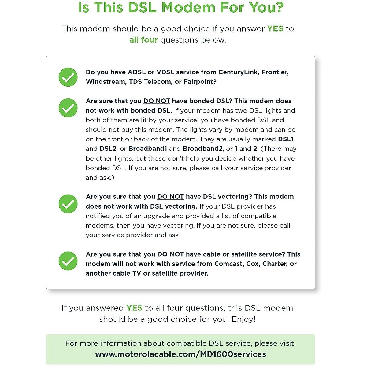 MOTOROLA VDSL2/ADSL2+ Modem + WiFi AC1600 Gigabit Router, Model MD1600, for Non-Bonded, Non-Vectoring DSL from Frontier and Some Other DSL Providers (Renewed)