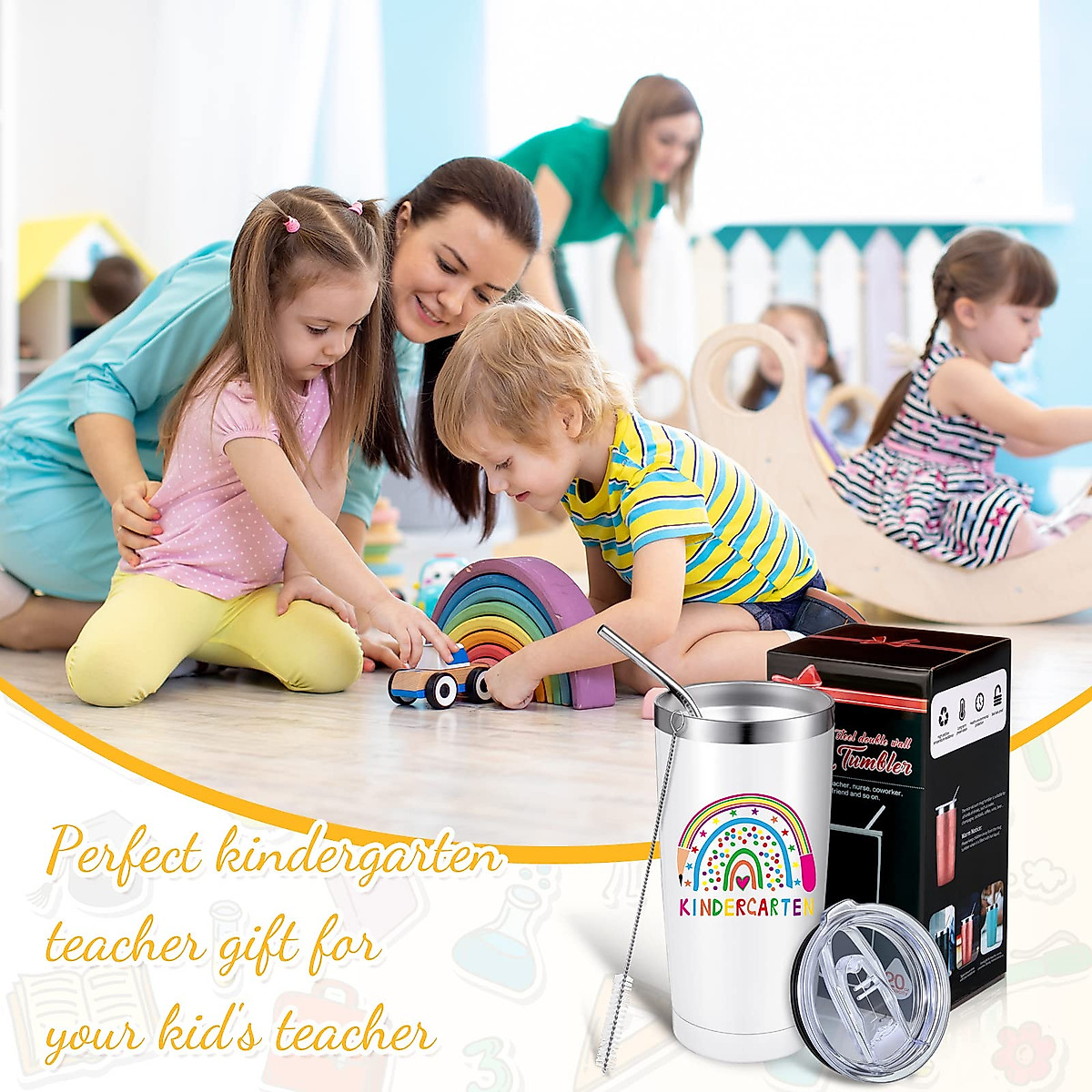 Patelai Kindergarten Teacher Appreciation Gifts Kindergarten Travel Tumbler with Straw 20 oz Thank You Gifts for Kids Teacher Travel Mug Teacher Gifts for Graduation Teachers Birthday Gifts