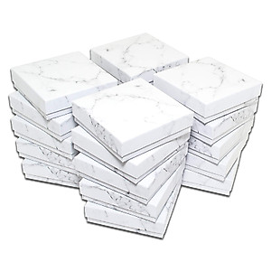 TheDisplayGuys - 25-Pack #33 Cotton Filled Cardboard Paper Jewelry Boxes Gift Case - Marble White (3.5" x 3.5" x 1.0") - for Shipping or Storage