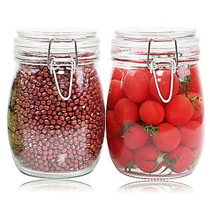 Glass Jars With Airtight Lid 24 Oz (Set Of 2) Wide Mouth Mason Glass Sealed Storage Canisters Leakproof For Coffee Sugar Nuts Spice Refrigerator Pickles & Preserves Tea For Fridge Kitchen Pantry