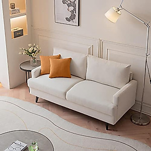 Seegool Modern 2-Seat Loveseat Couch, 64" W Living Room Sofa Linen Fabric and Metal Legs, Love Seat Furniture for Small Spaces, Bedroom, Apartment, Beige