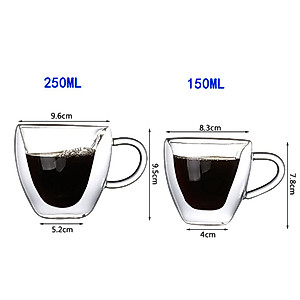 2 Pack/Set Heart Shaped Double Layer Drinking Glass Mug Heat Resistant Milk Lemon Juice Cup Tea Cups Coffee Mugs Gifts 150ML