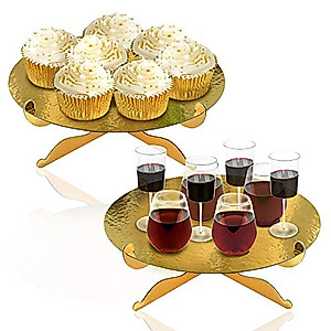1-Tier Gold Round Cardboard Cupcake Stand Dessert Stand Reusable Birthday Wedding New Year Decoration Mini Cake Stand 2pcs
