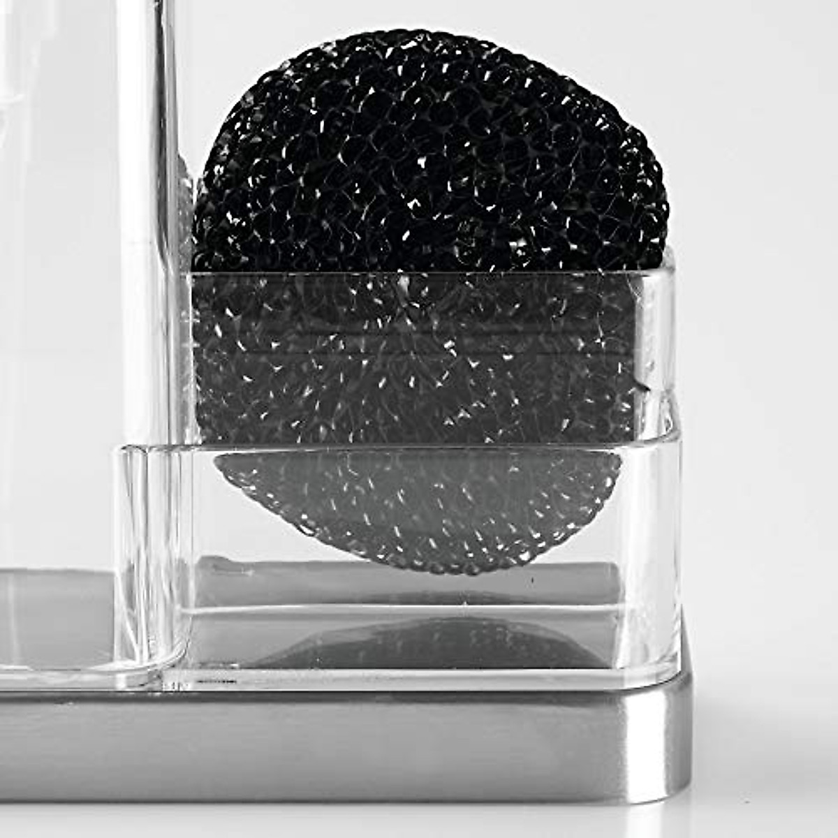 iDesign 67080 Forma Plastic Soap Pump with Caddy, Dispenser with Storage Compartment for Bathroom, Kitchen Countertops, Sinks, Set of 1, Stainless