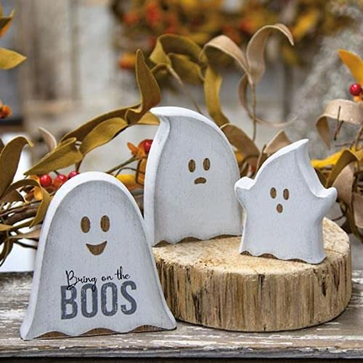 Boo Ghost Shelf Sitters | Bring on The Boos | 3 PC Set | Tiered Tray Set | 3-4 inch