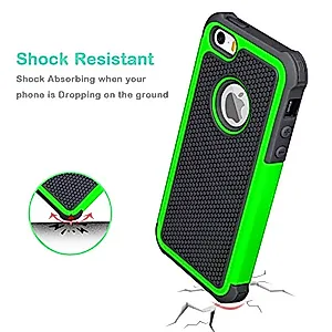 Jeylly iPhone SE Case (1st gen - 2016), iPhone 5S Cover, Shock Absorbing Hard Plastic Outer + Rubber Silicone Inner Scratch Defender Bumper Rugged Hard Case Cover for Apple iPhone SE/5S - Green