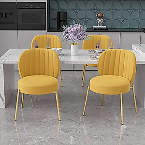 Sucrever Dining Chairs Set of 2, Upholstered Dining Chairs, Kitchen & Dining Room Chairs, Mid Century Modern Velvet Accent Chair with Gold Legs/Wide Seat for Dining Kitchen Living Room Bedroom, Yellow