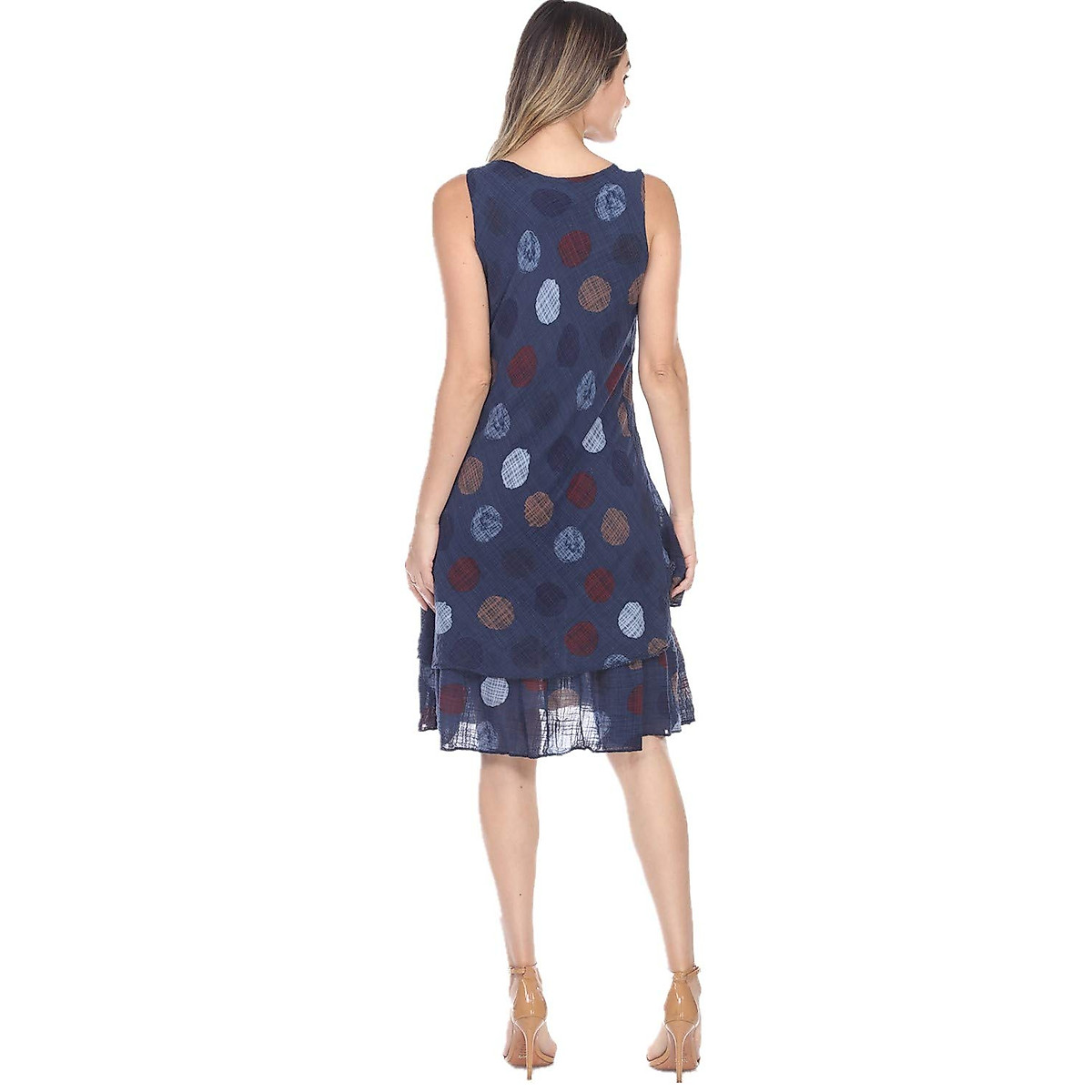 Women's Plus Size Summer Casual Sleeveless Dresses Polka-Dot Floral Scoop Neck Dress-Bigdot-Navy-1X