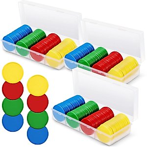 Lewtemi 300 Pieces Plastic Poker Chips with Storage Box Counters Chip Poker Chips Set for Adults Poker Game Counters Play Game Bingo Learning Math Counting(Blue, Red, Green, Yellow)