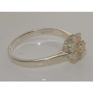 LetsBuyGold 925 Sterling Silver Real Genuine Opal Womens Cluster Promise Ring - Size 9