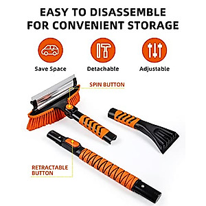 Labeol 43" Snow Brush and Ice Scraper for Car Windshield,Extendable and Detachable Snow Brush and Ice Scraper with Soft Squeegee Foam Grip and 180° Rotating Brush Head for Car SUV Truck Vehicle Window
