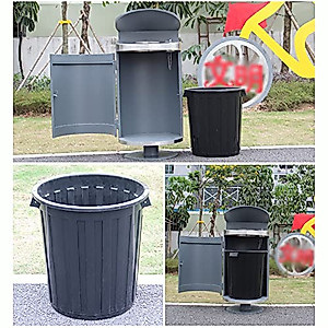 DYPASA Outdoor Trash Cylindrical Trash Can, Semi-Open Stainless Steel Outdoor Trash Can with Ashtray, Durable Commercial Outdoor Waste Container, Easy to Install Outdoor Garbage Can