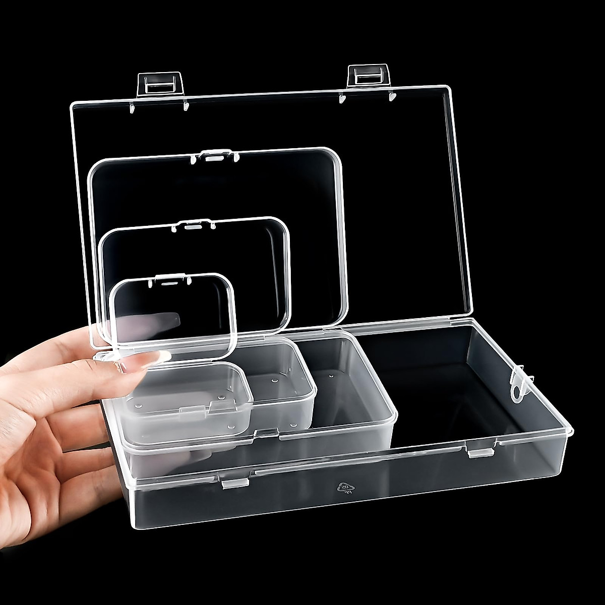 Mauproy 24 Pack Mixed Sizes Small Plastic Storage Containers, Mini Rectangular Small Items Organizer Boxes with Hinged Lids and Labels for Craft Jewelry Beads