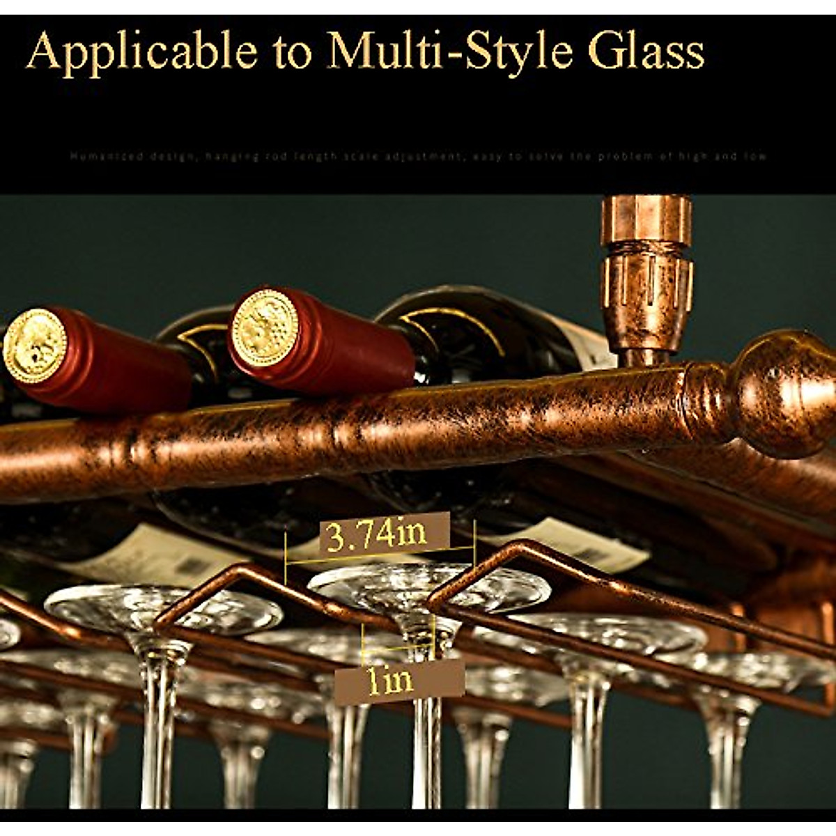 WGX Design For You Wine Bar Wall Rack 60'' Hanging Bar Glass Rack&Hanging Bottle Holder Adjustable(Bronze)