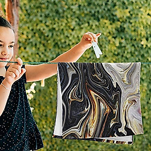 Oyihfvs Ink Marble Black Gold Grey 2 Pieces Face Towel, Highly Absorbent Cotton Dish Hand Towels, Soft Washcloth for Spa Bathroom Hotel Kitchen Beach Gym Yoga