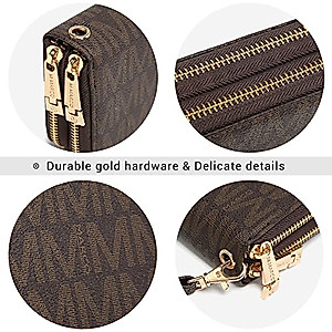 MARCO M KELLY Original Double Zipper Wristlet Wallet for Women - Small PU Leather handbag-Multi Pockets Clutch Purse (CF)