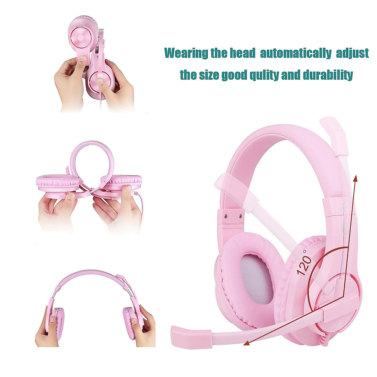 Meedasy Kids Adults Over-Ear Gaming Headphone for Xbox One, Bass Surrounding Stereo, PS4 Gaming Headset with Microphone and Volume Control for Laptop, PC, Wired Noise Isolation (Pink)