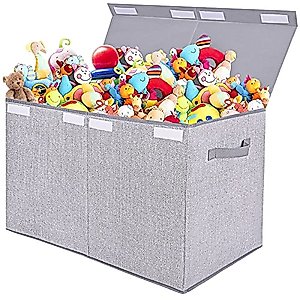 Large Toy Box Chest Storage Organizer with Lid,Collapsible Kids Toys Boxes Basket Bins with Sturdy Handles for Boys and Girls, Nursery, Playroom 25"x13" x16" (Light Grey)