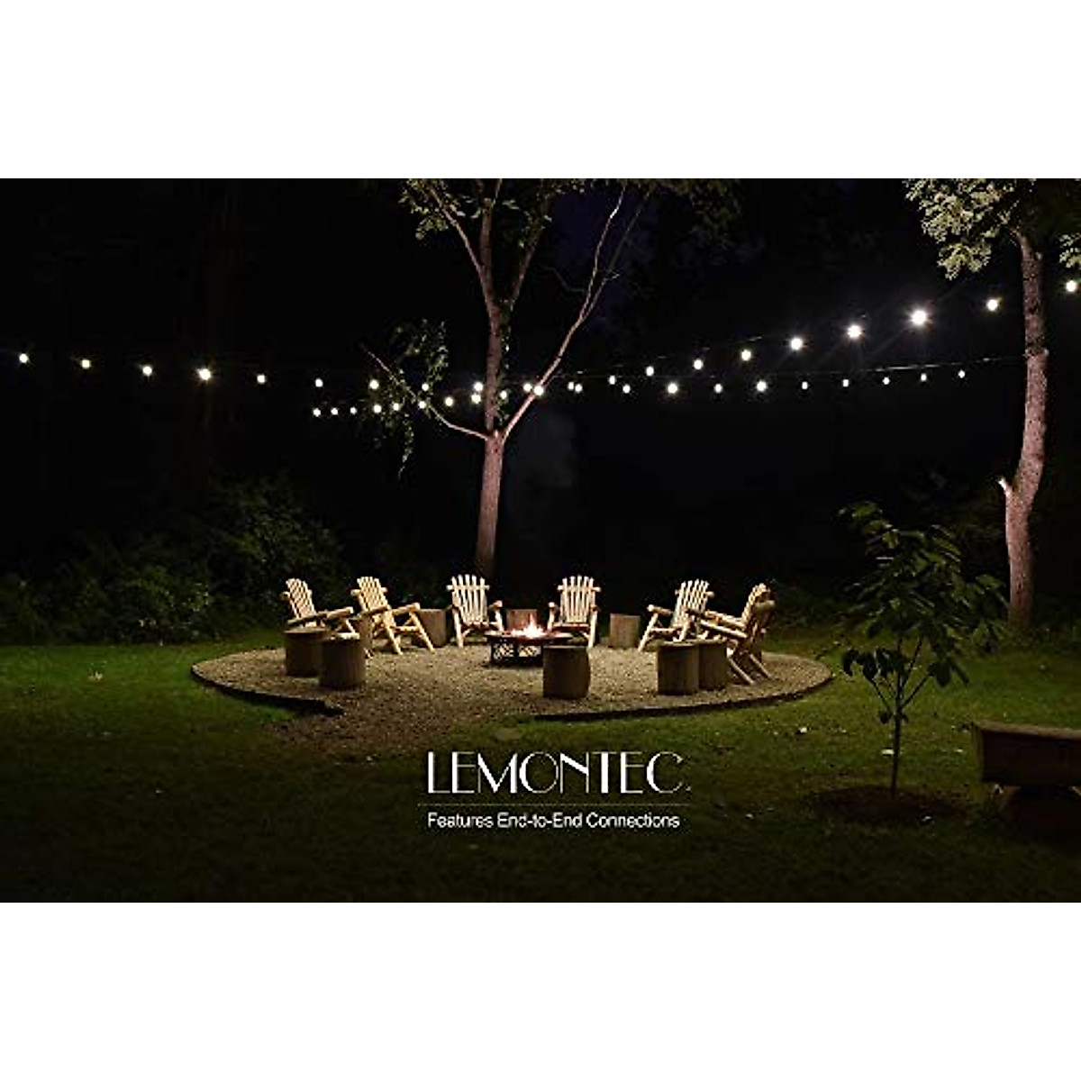 Lemontec Commercial Grade Outdoor String Lights with 15 Hanging Sockets - 48 Ft Black Weatherproof Cord Weatherproof Strand for Patio Garden Porch Backyard Party Deck Yard – S14 Black