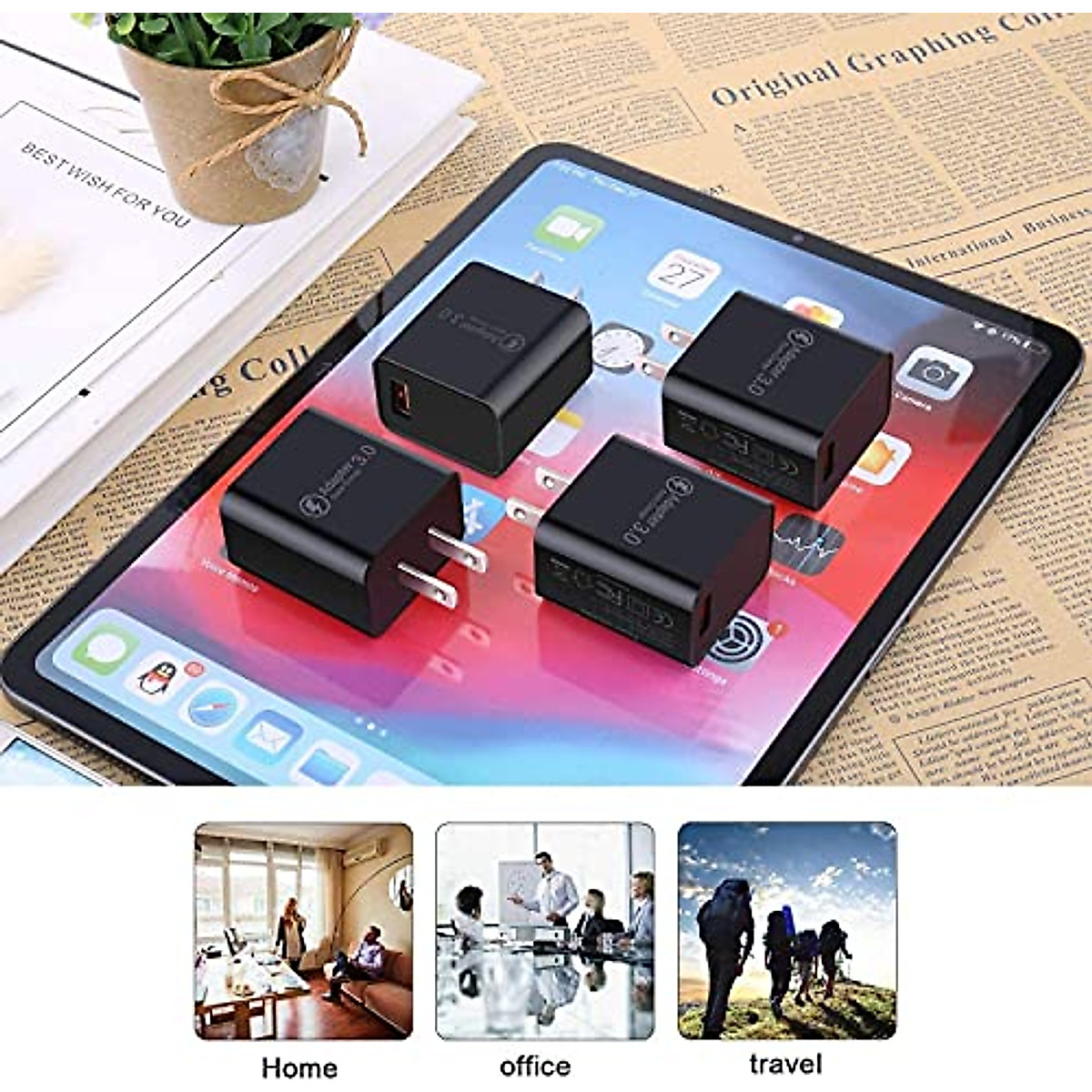 [3-Pack] Quick Charge 3.0 Wall Charger,18W QC 3.0 USB Wall Charger Adapter Fast Charging Block Compatible Wireless Charger Compatible with Samsung Galaxy S10 S9 S8 Plus S7 S6 Edge Note 9, LG, Kindle