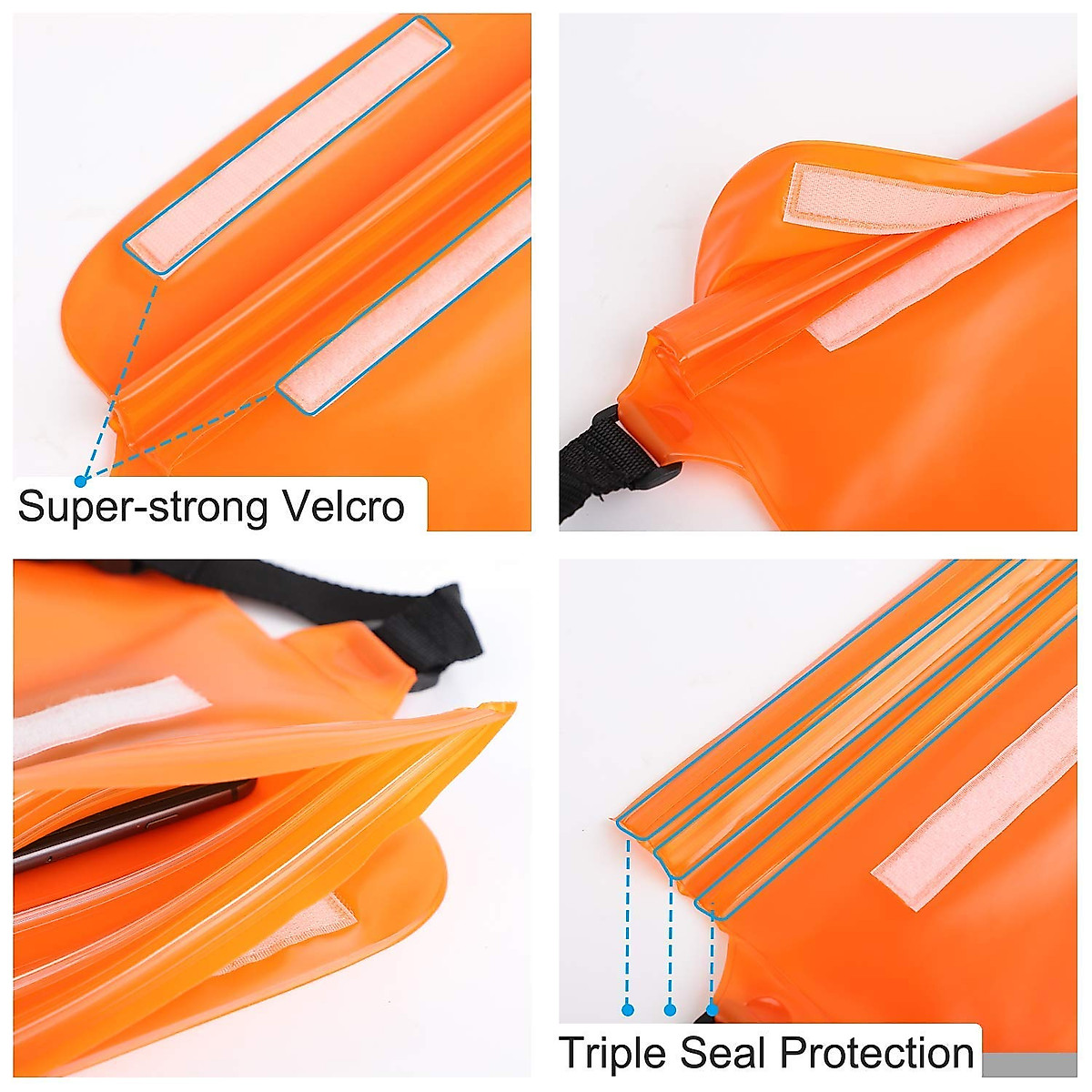 HEETA Waterproof Dry Bag for Women Men Transparent Black 5L Bundle with 2-Pack Waterproof Pouch with Waist Strap