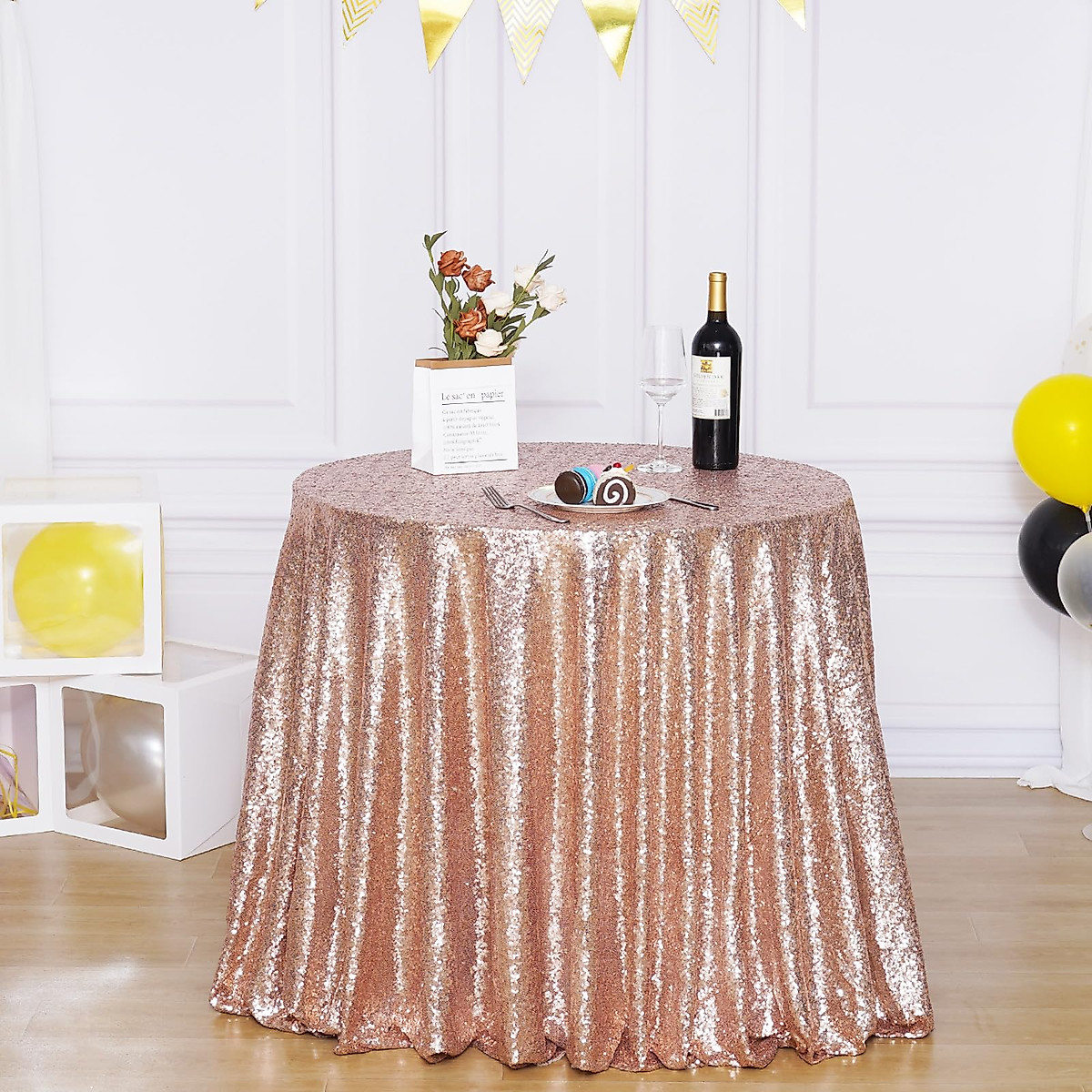 Poise3EHome 50 Inch Round Rose Gold Sequin Tablecloth for Party Cake Dessert Table Exhibition Events