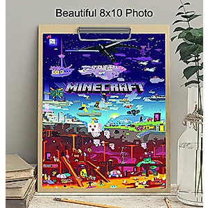 Minecraft Poster - 8x10 Minecraft Wall Decor - Minecraft Party Decorations - Cool Unique Gift for Boys, Men, Gamer, Video Game, Arcade Games, Xbox, Nintendo, Gaming Fan - Game Room Decor