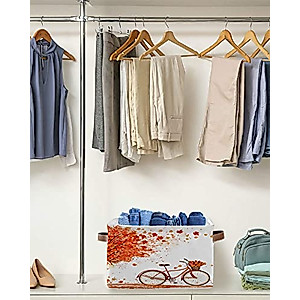 Large Capacity Storage Bins Hand Drawn Maple Tree Bicycle Pattern Storage Cubes, Collapsible Storage Baskets for Organizing for Bedroom Living Room Shelves Home 15x11x9.5 In