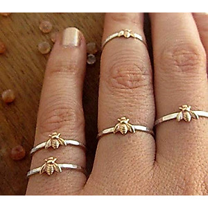 Metmejiao Fashion Cute Gold Bee Ring for Women Finger Wrap Around Craft Handmade Animal Lucky Honey Bee Knuckle Ring (7)