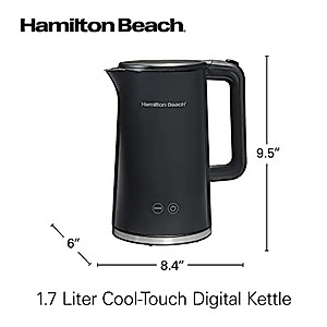 Hamilton Beach 41033 Digital Electric Tea Kettle, Hot Water Boiler & Heater 1.7 L, 5 Preset Modes + Keep Warm, Fast Boil 1500W, BPA Free, Cool-Touch Stainless Steel Exterior, Black