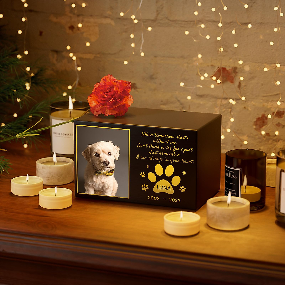 Bemaystar Personalized Pet Urns for Dogs Ashes - Custom Wooden Keepsake Urn Box with Photo for Pet Memorial Keepsake, Box Pet Cremation Urn, Sympathy Gift for a Pet Weight of Up to 10 lbs