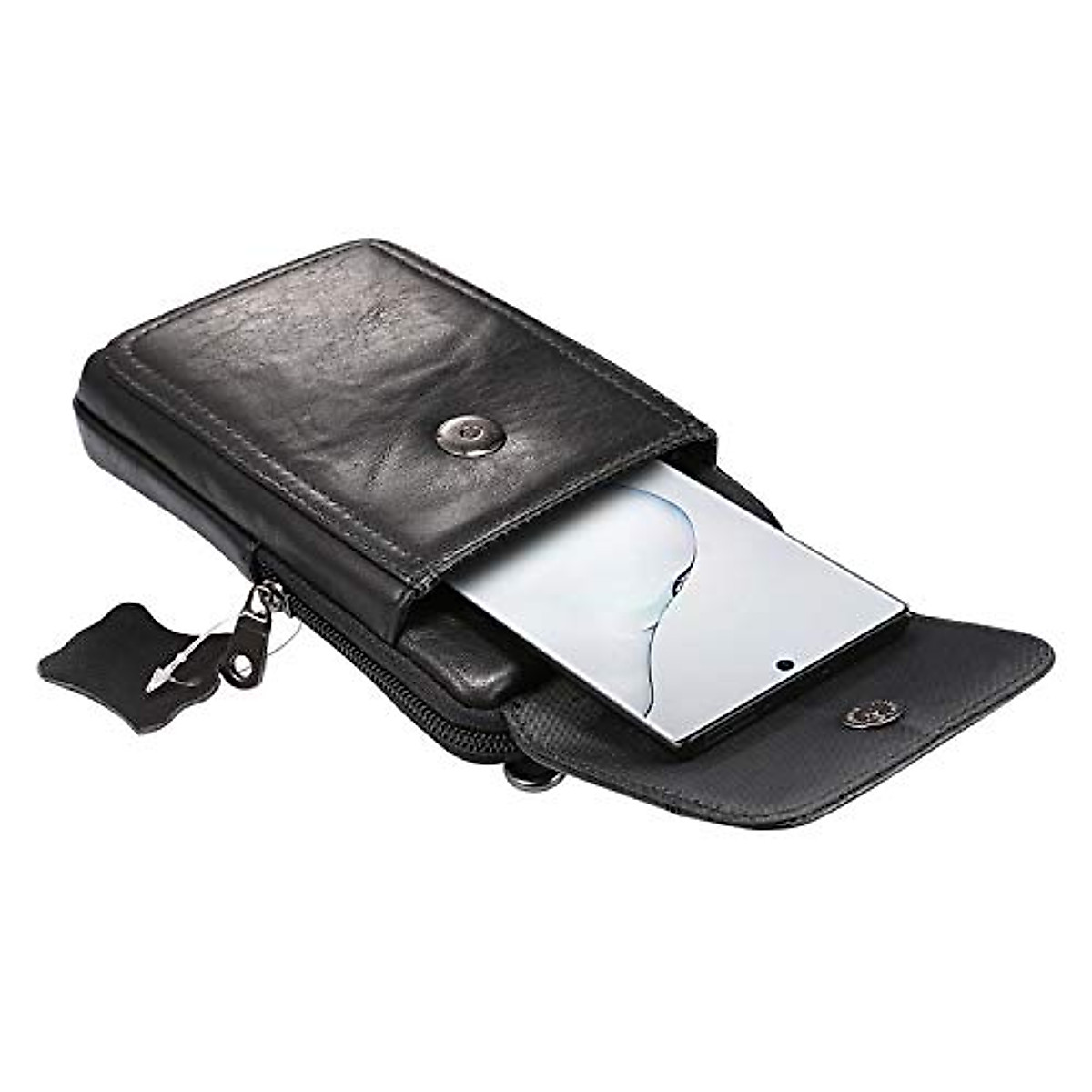 Genuine Leather Cell Phone Belt Holster Waist Bag Crossbody Purse Travel Bag for Galaxy S20+ S10 Plus,A30s,A10s,A50,Note9,Note 8, Google Pixel 4 XL,Xiaomi Mi 9T, Redmi 8A,OnePlus 7T,BLU Vivo XL5-Black