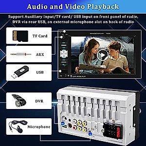 UNITOPSCI Double Din Car Stereo 6.2 Inch Touch Screen Bluetooth Car Radio Mirror Link Car Multimedia Player FM/AUX Audio/USB/TF Card/DVR Input MP5 Player with Remote Control,Steering Wheel Control