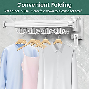 Kelisiting Wall Mounted Clothes Drying Rack, Laundry Drying Rack Wall Mounted, Upgrade 3-Foldable Clothing Drying Rack with 24 Hooks for Laundry, Laundry Organizer for Laundry & Dorms-White