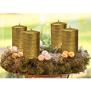 Hyoola Brushed Metallic Pillar Candles - 6 Pack - Gold Pillar Candles - European Made Decorative Pillar Candles - 2.75 Inch x 5 Inch