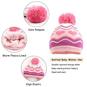 Winter Kids Hat Scarf Gloves Set Knit Fleece Lined Beanie Neck Warmer Mittens for Toddler Boys Girls 3-8 Years (Pink-B)