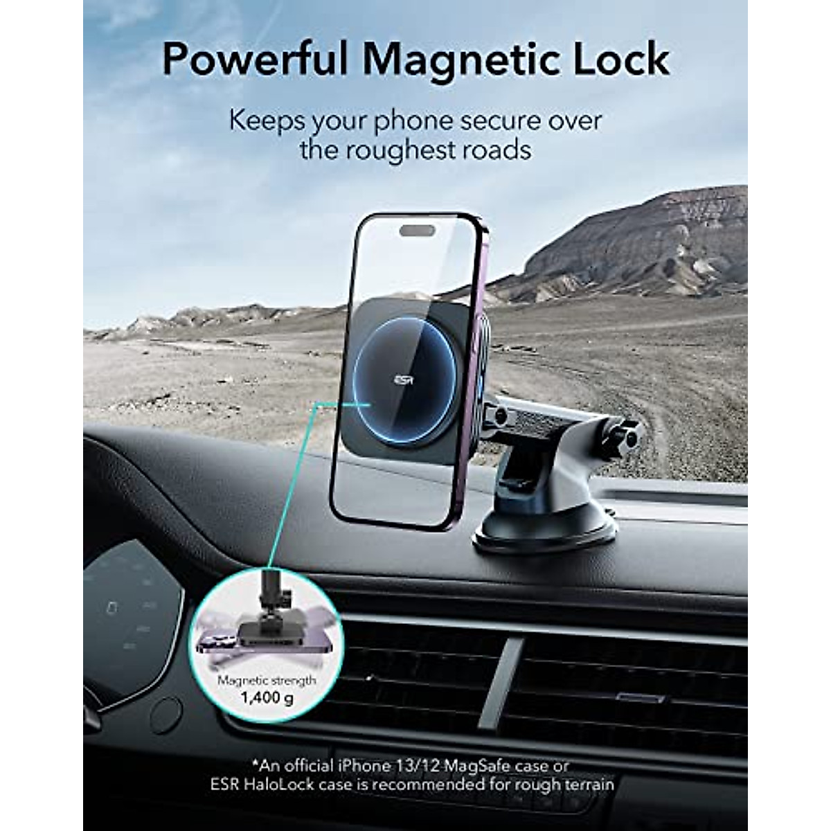 ESR HaloLock Dashboard Magnetic Wireless Charger, Compatible with MagSafe Car Charger, Windshield Car Mount Compatible with iPhone 14/14 Plus/14 Pro/14 Pro Max and 13/12 Series, Black