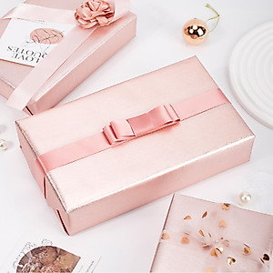Flyhill Mini Wrapping Paper Roll-17inch X 198inch（23.4sqft -Solid Color with Rose Gold Brush Metallic Shine for Christmas,Birthday,Wedding,Baby Shower,Valentine's Day